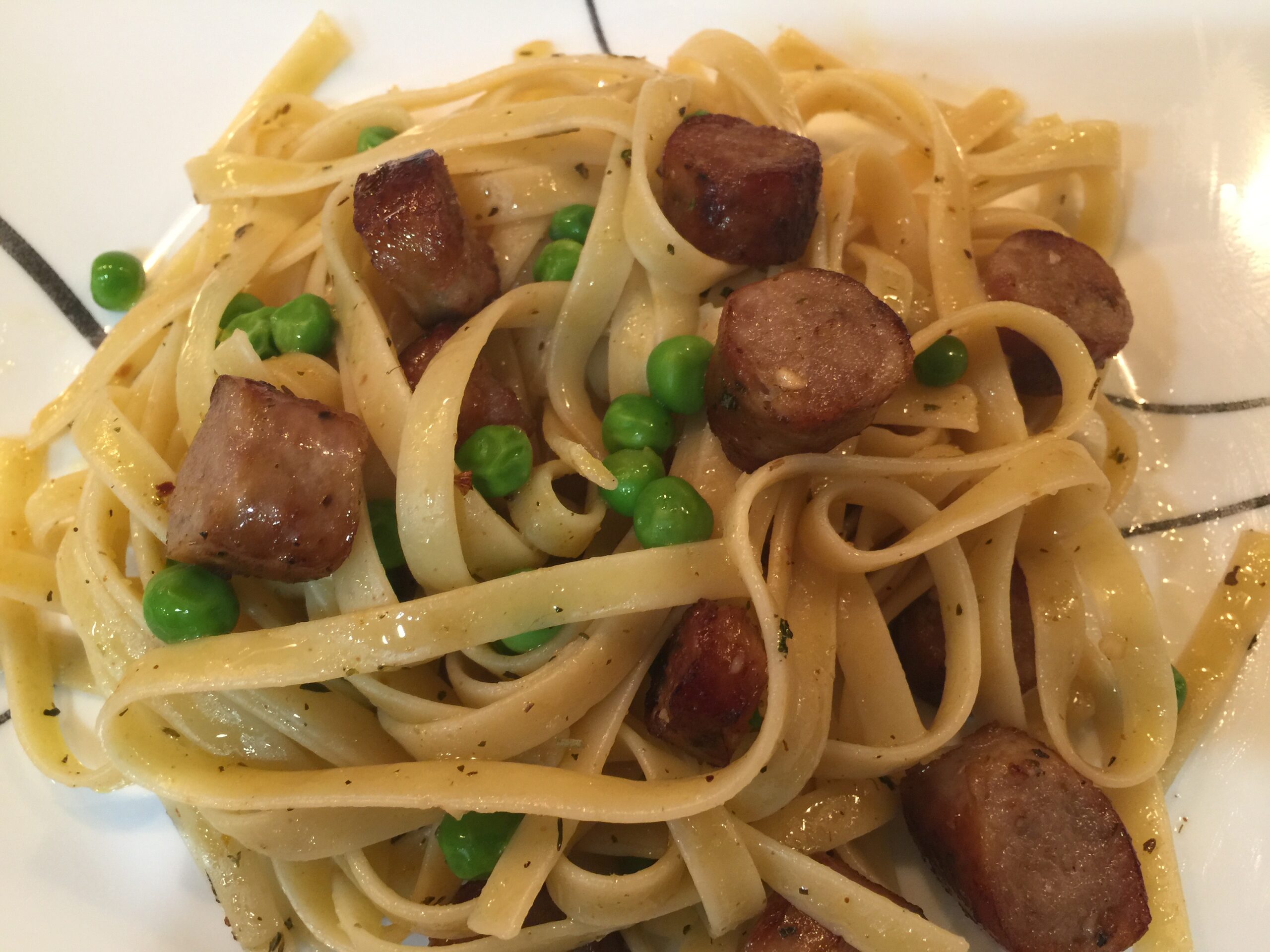 Linguini with Sausage & Peas – Oil and Spice Company